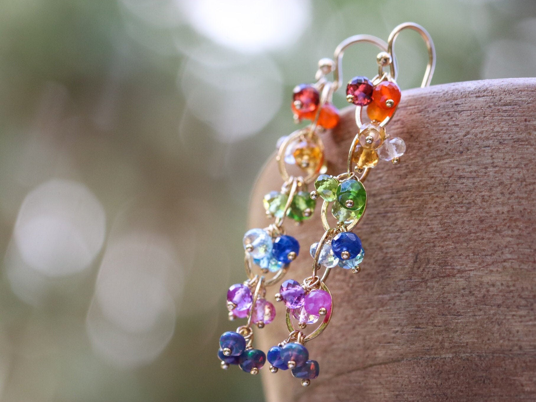Rainbow Earrings Colorful Rainbow Gemstone Earrings Gold Chain - Etsy