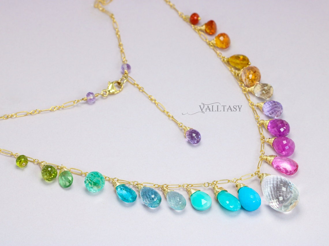 Rainbow Gemstone Necklace Rainbow Necklace Semi Precious - Etsy