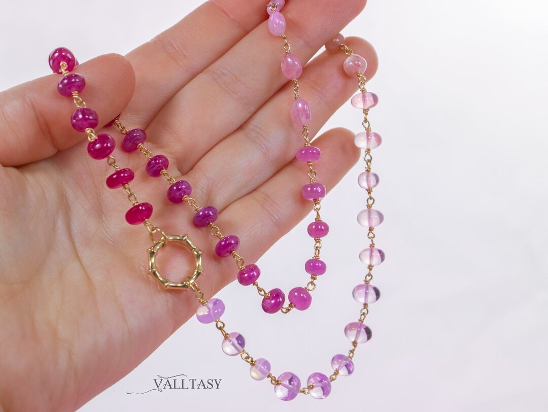 Pink Gemstone Necklace Gold Multi Stone Pink Sapphire Necklace - Etsy