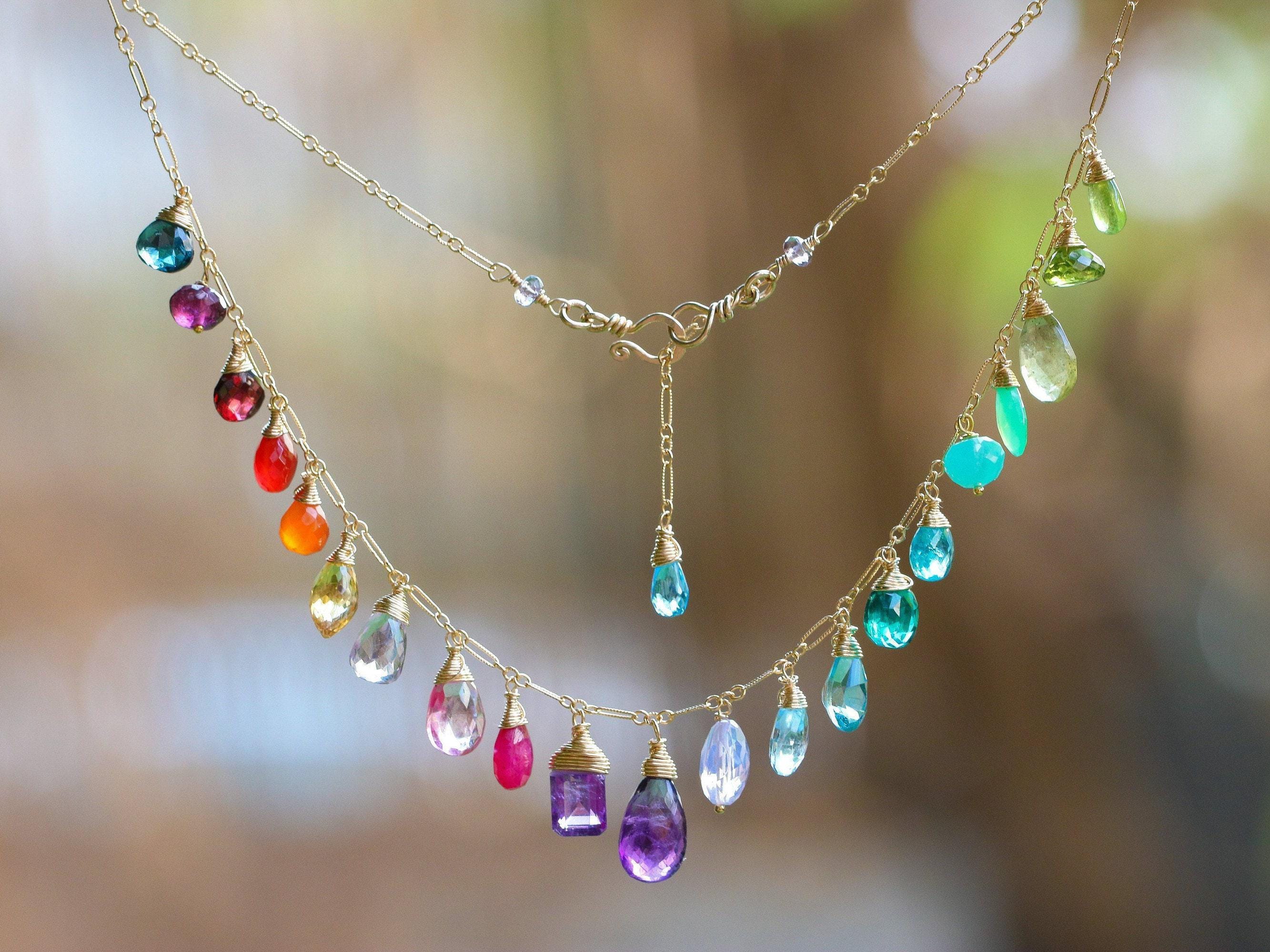 Rainbow gemstone necklace store