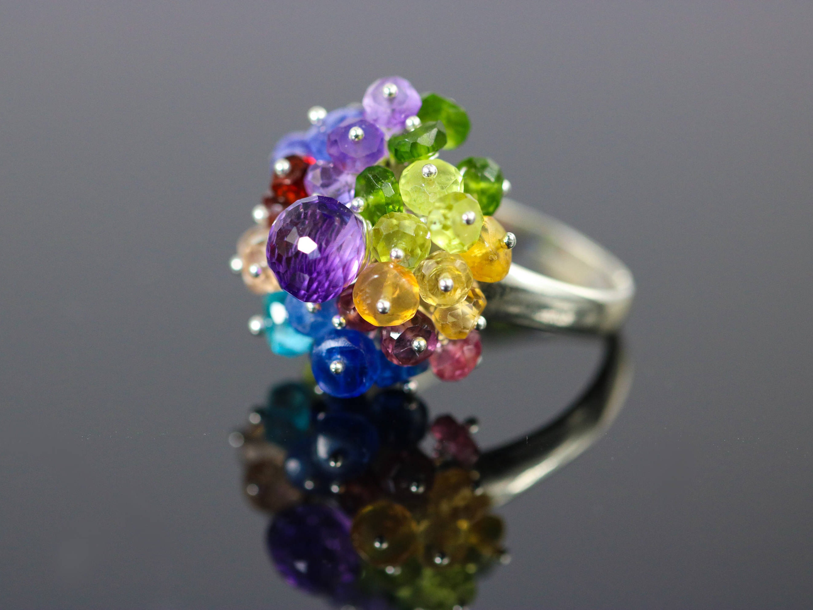 Multi Gemstone Ring Semi Precious Ring Rainbow Gemstone Ring | Etsy
