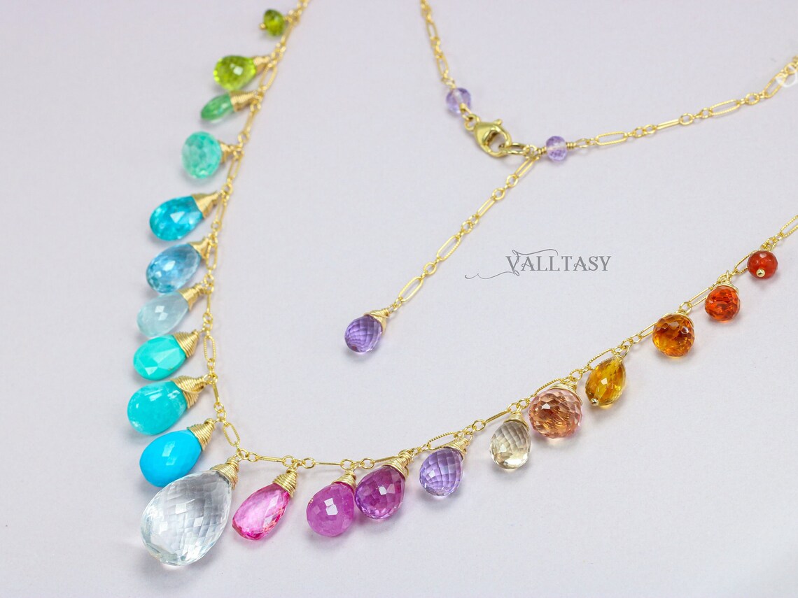 Rainbow Gemstone Necklace Rainbow Necklace Semi Precious - Etsy