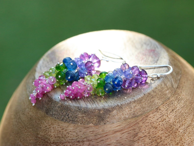Multi Gemstone Earrings Gemstone Cluster Earrings Cascade | Etsy