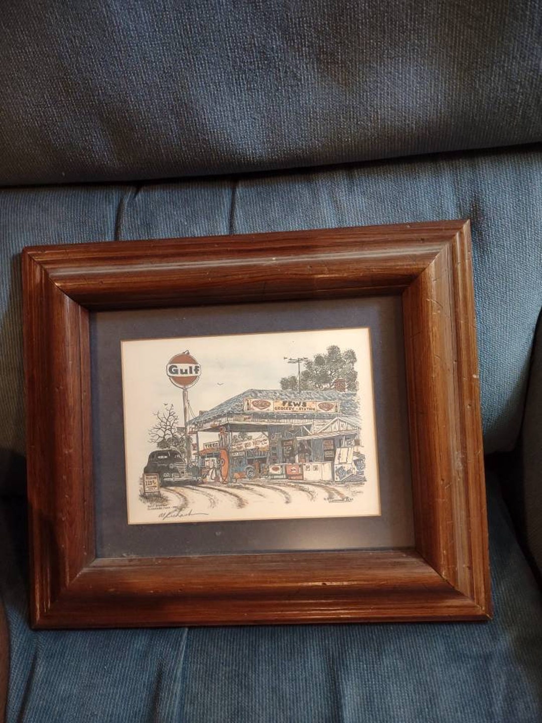 Lithograph Texas Artist Al Richardson Rustic County Gulf Station ...
