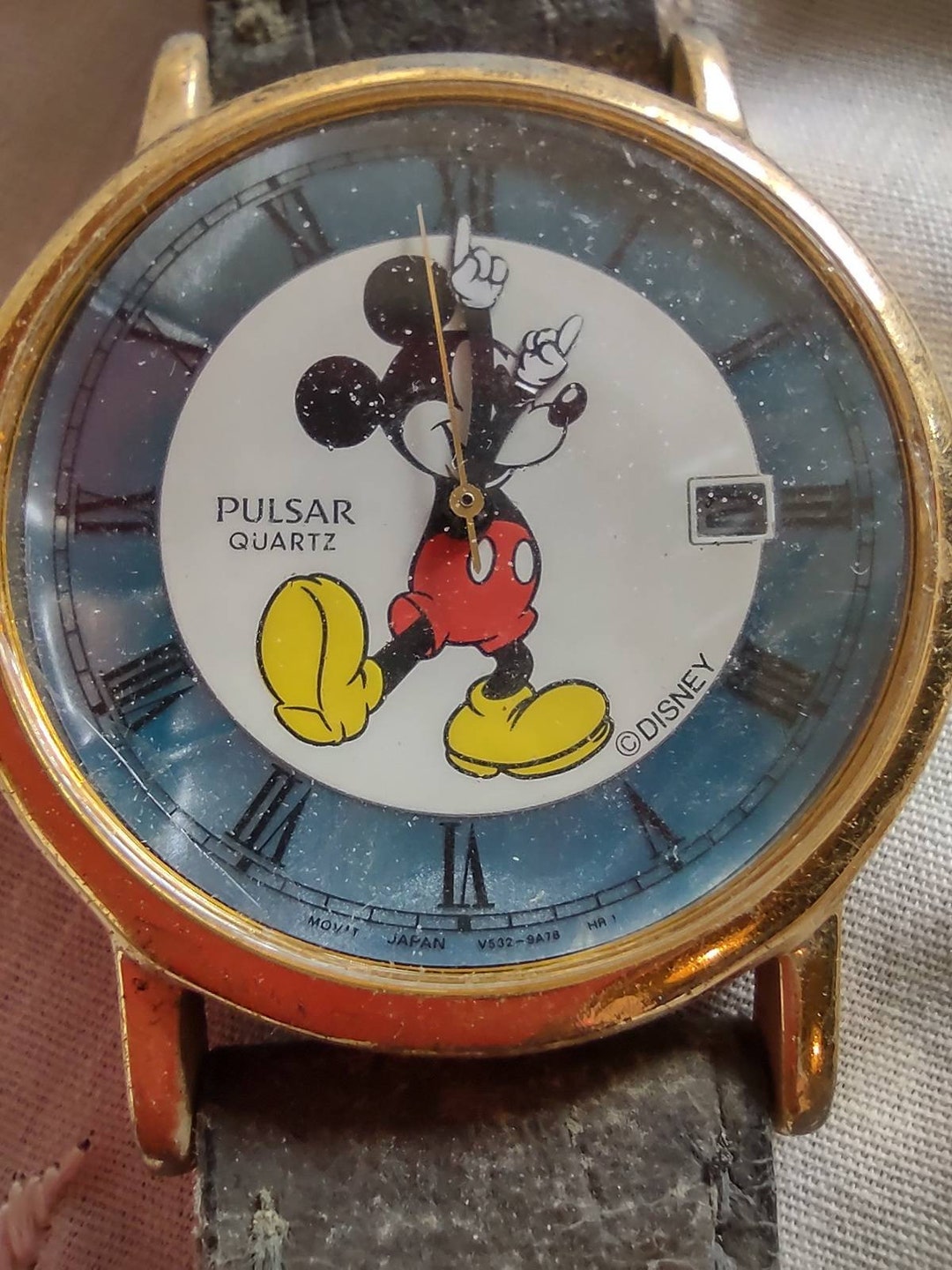 Pulsar Mickey Mouse Watch V532-9A00 Quartz 34mm Blue Pearl Dial Used ...