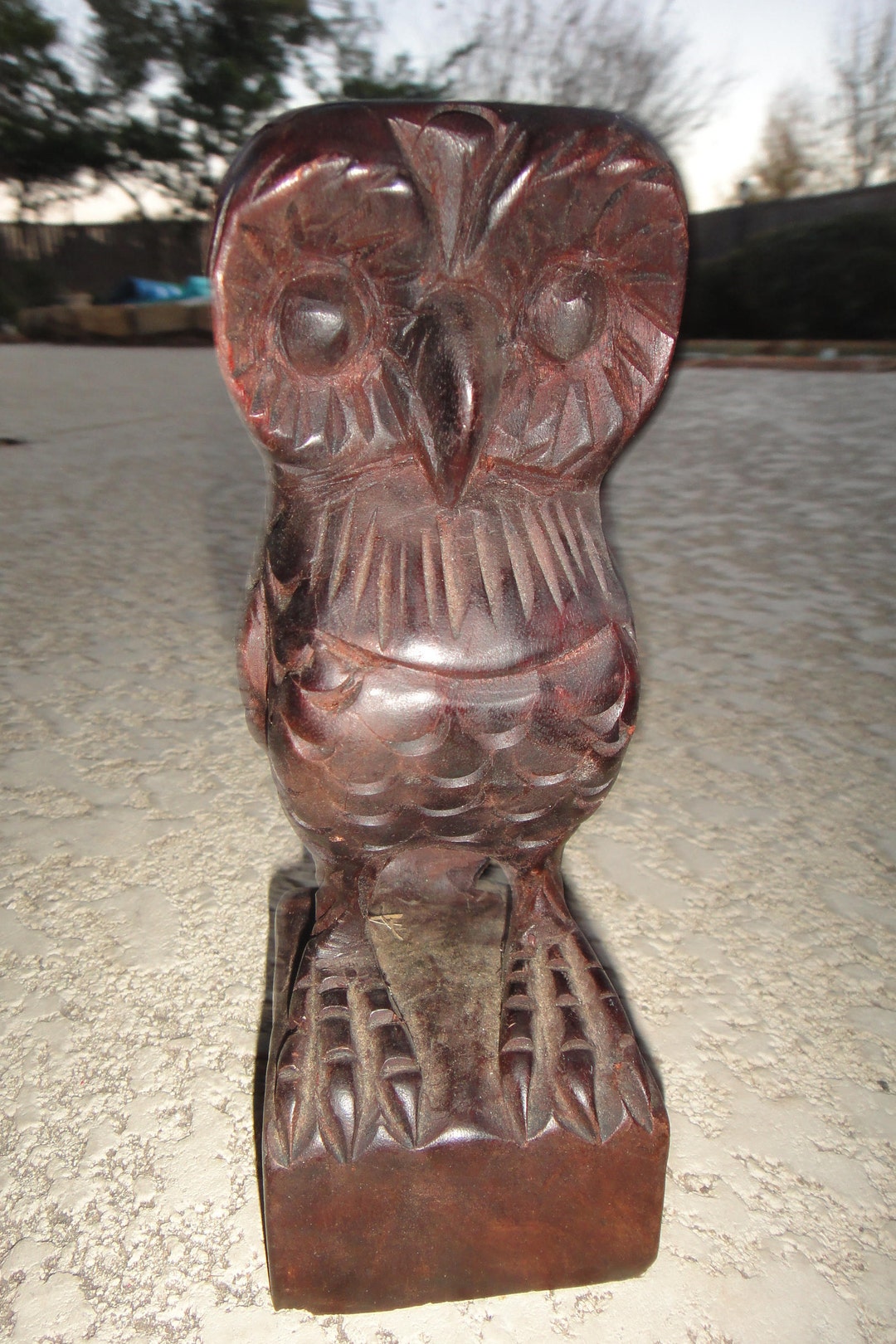 80s Craved Wood Owl Statue , Owl Carving , 8" Wood Owl , Vintage Wood ...