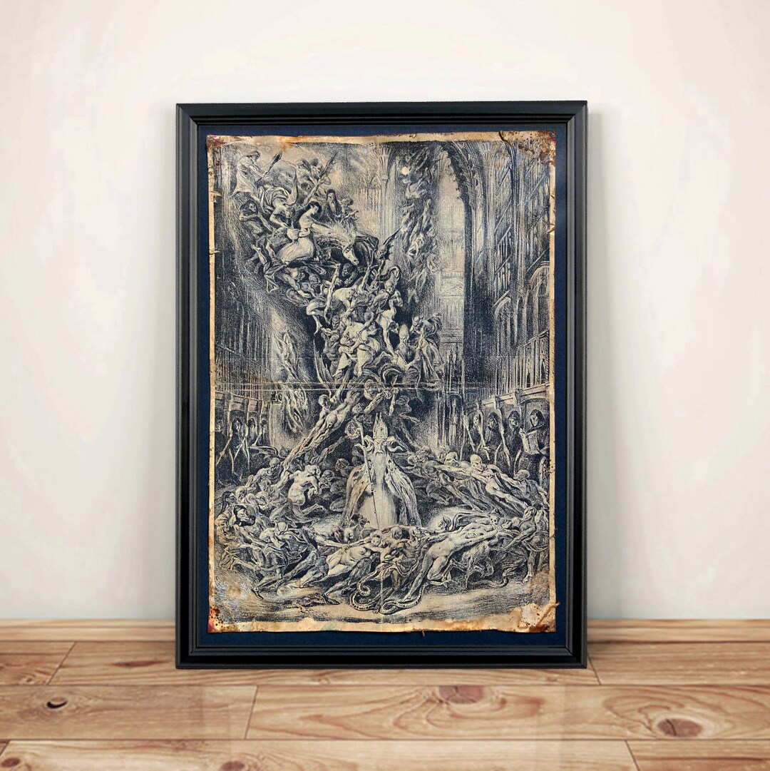 Aged Reproduction Illustration of a Demonic Gathering. Art Print - A4 ...