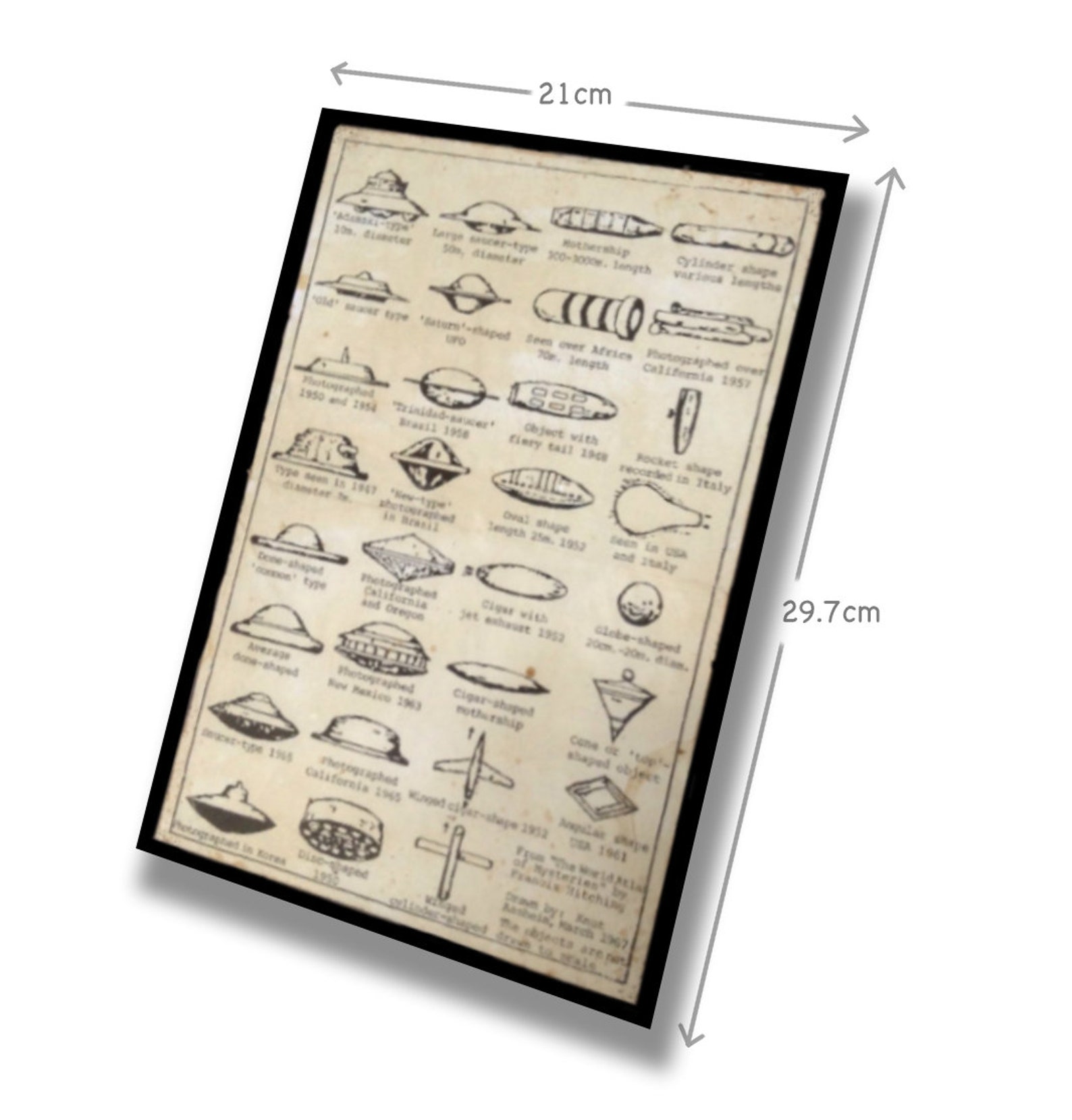 UFO Identification Chart Hand Aged Reproduction Art Print A4 Size - Etsy
