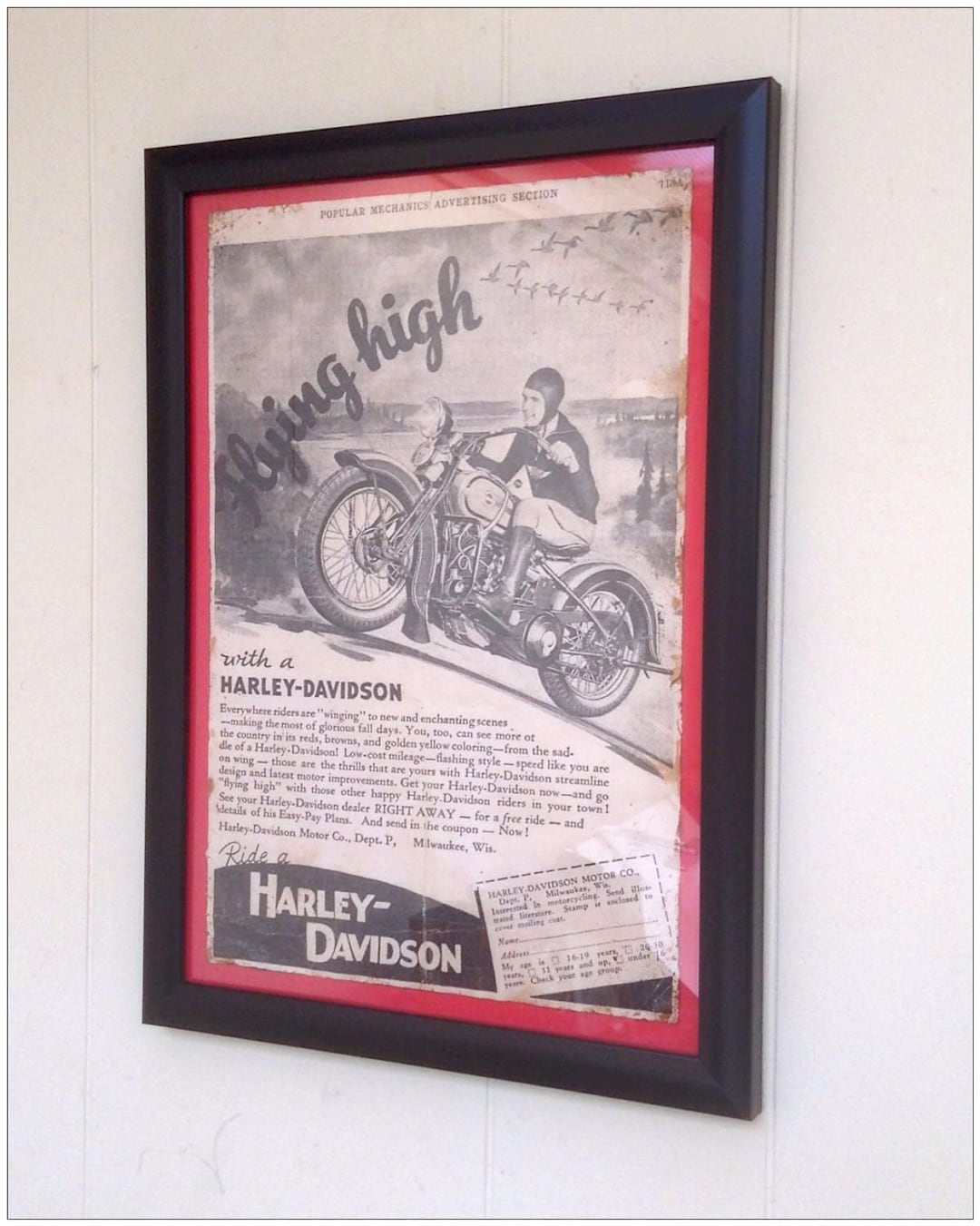 Vintage Motorcycle Advert Harley Davidson - Art Print A4 Size Hand Aged ...