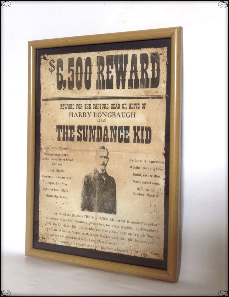Sundance Kid Aged Reproduction Wanted Poster - Art Print A4 Size. - Etsy
