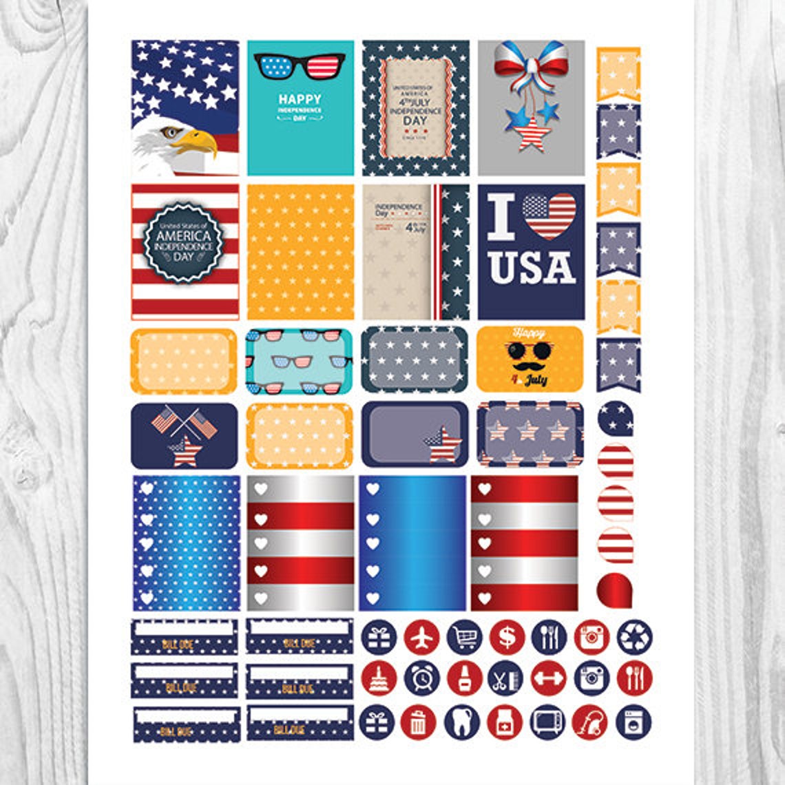 4th of July Planner Stickers Independence Day Printable - Etsy