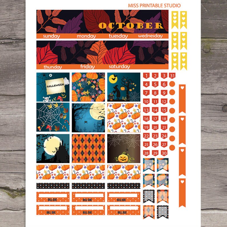 October Monthly Planner Stickers for Use With Erin Condren - Etsy