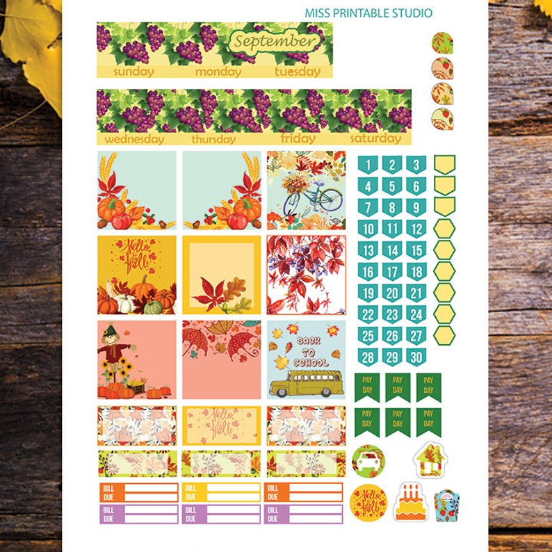 September Monthly Kit Planner Stickers Printablehappy PLANNER - Etsy