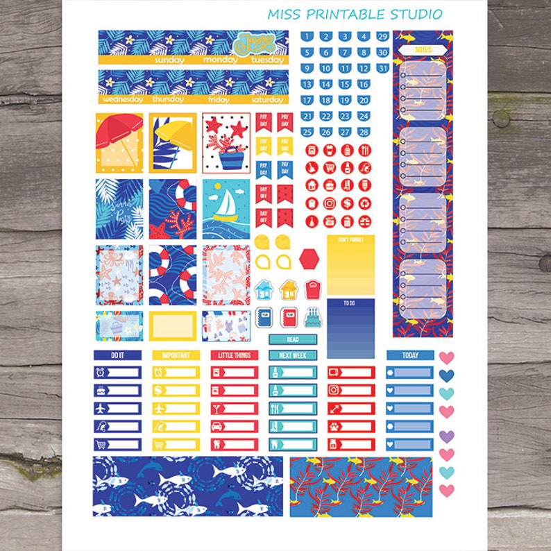 June Mini Planner Stickers Printablejune Monthly June Summe - Etsy