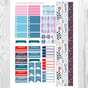 Floral Printable Planner Stickers blue and Red HAPPY PLANNER - Etsy