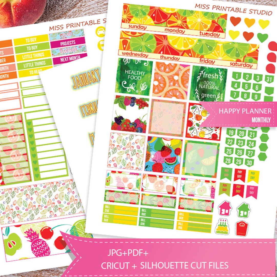 Fruit Happy Planner Monthly View Kit Monthly Printable Kit - Etsy