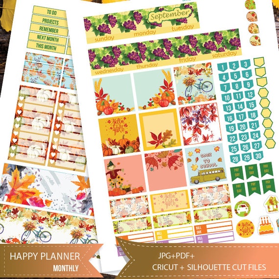 September Monthly Kit Planner Stickers Printablehappy PLANNER - Etsy