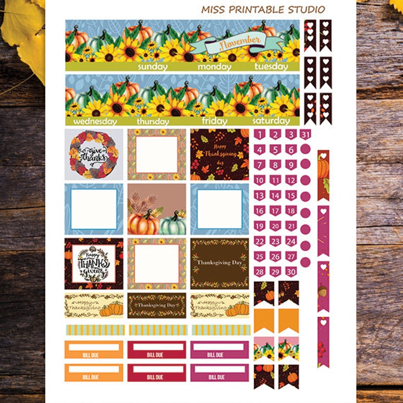November Monthly Planner Stickers for Use With Erin Condren - Etsy