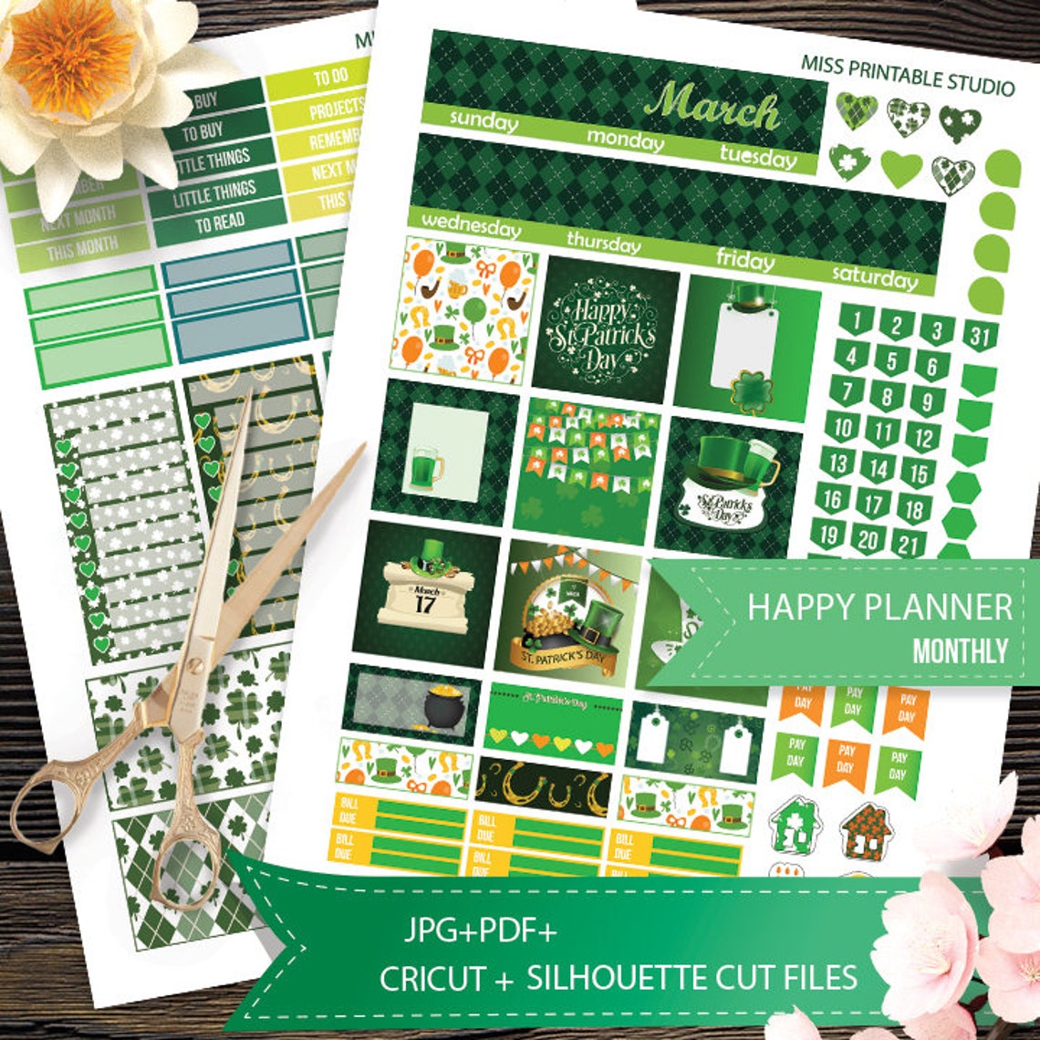 March Monthly Kit Planner Stickers Happy Planner Stickersst. | Etsy