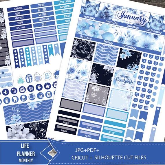 Erin Condren Winter New Year's JANUARY Planner Stickers Monthly Spread ...