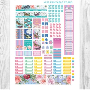 Butterflies and Flowers Mini Happy Planner Stickers Printable, Birds ...