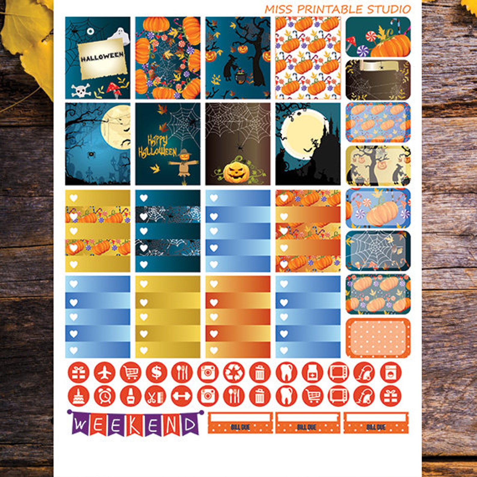 Halloween October Monthly Kit Printable Planner Stickers for - Etsy