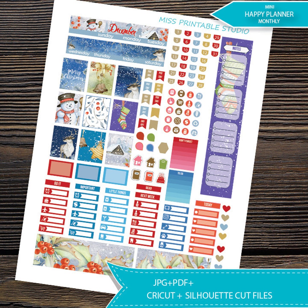 DECEMBER Planner Stickers Printable december Monthly Mini - Etsy