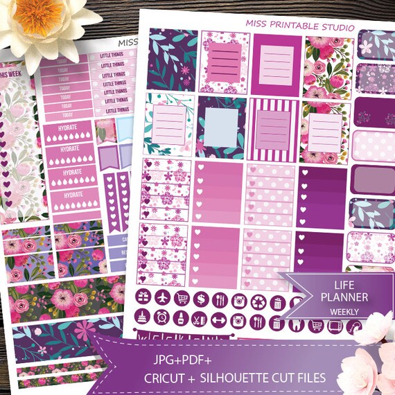 Spring Stickers Printable Planner Stickerspurple and Pink | Etsy