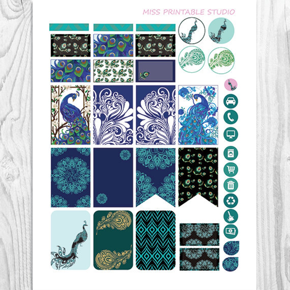 Peacock Planner Stickers Printable Peacock Feathers HAPPY - Etsy
