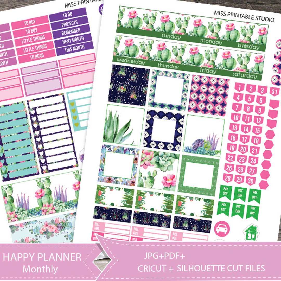 Cactus Succulents Monthly Kit Planner Stickers Printable, HAPPY PLANNER ...