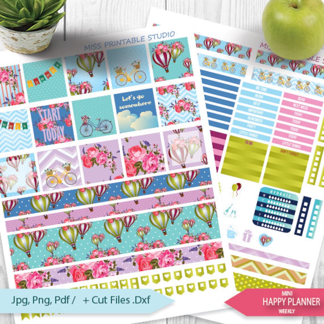 Mini Happy Planner,hot Balloons Planner Stickers Printable, Vintage Kit ...