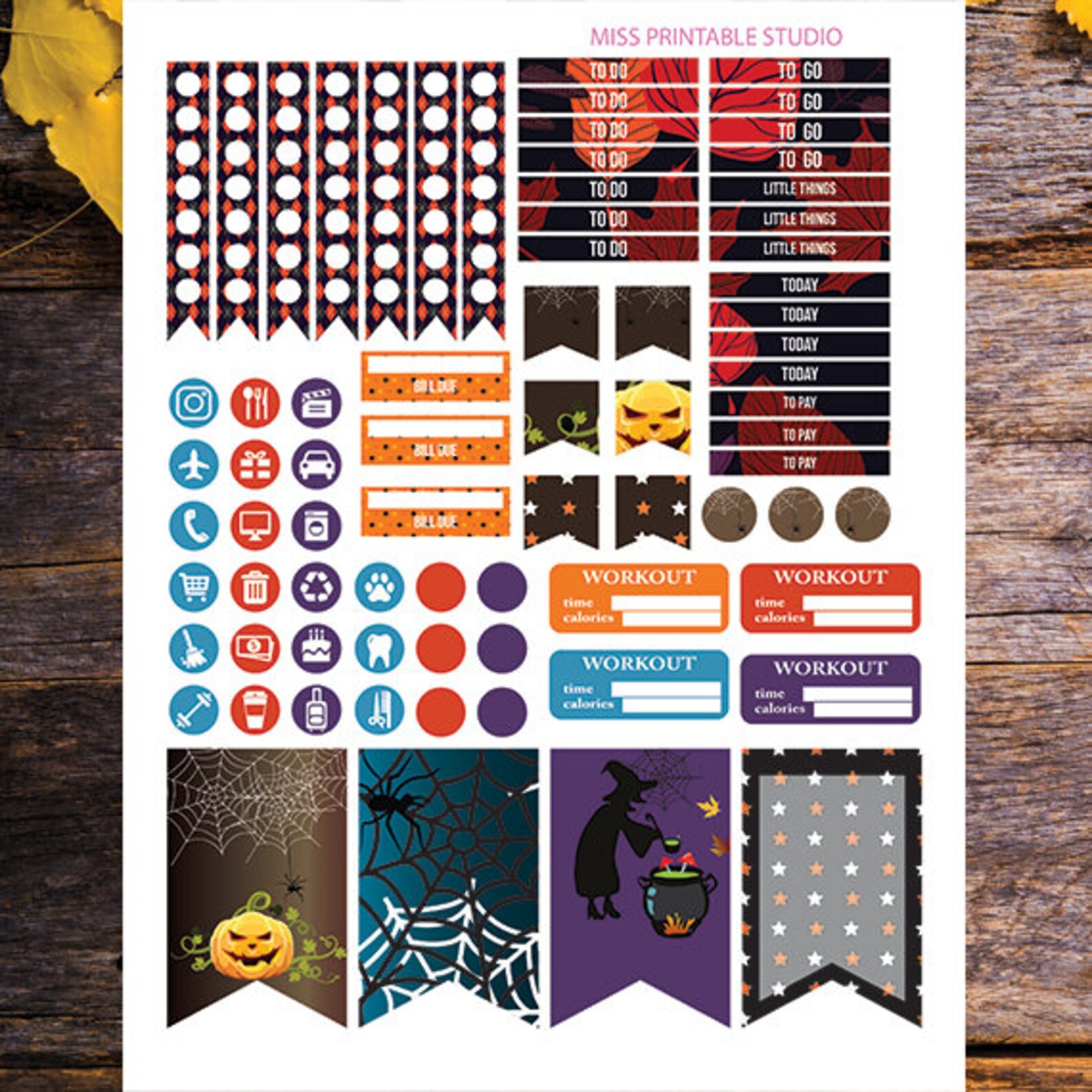 October Planner Stickers Printable Halloween Kit BIG MAMBI - Etsy
