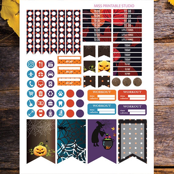 October Planner Stickers Printable Halloween Kit BIG MAMBI - Etsy