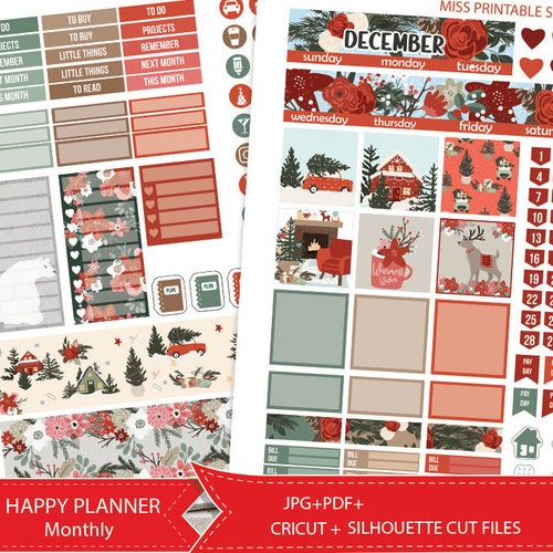 Printable DECEMBER Monthly Stickers Kit Big Happy Planner - Etsy