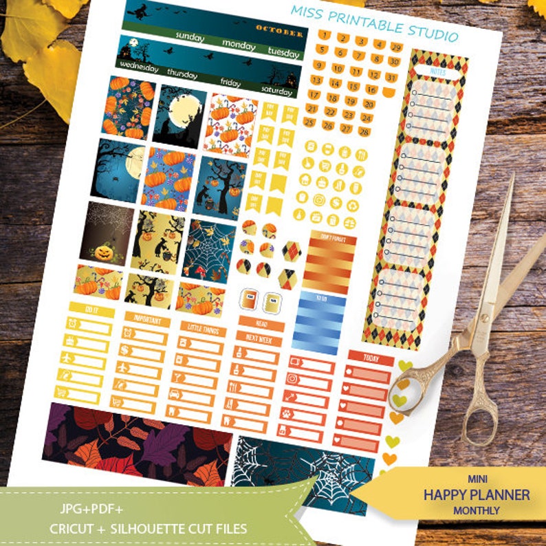 October Planner Stickers Printable Halloween Monthly Mini - Etsy