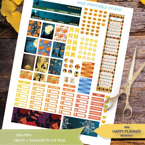 October Planner Stickers Printable Halloween monthly Mini | Etsy