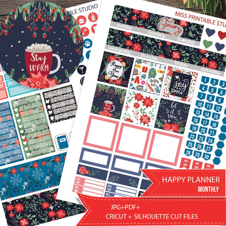January Monthly Kit Planner Stickers Printable Happy Planner - Etsy