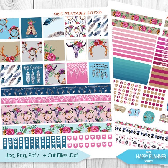 Mini Happy Planner Boho Planner Stickers Printable Boho Kit | Etsy