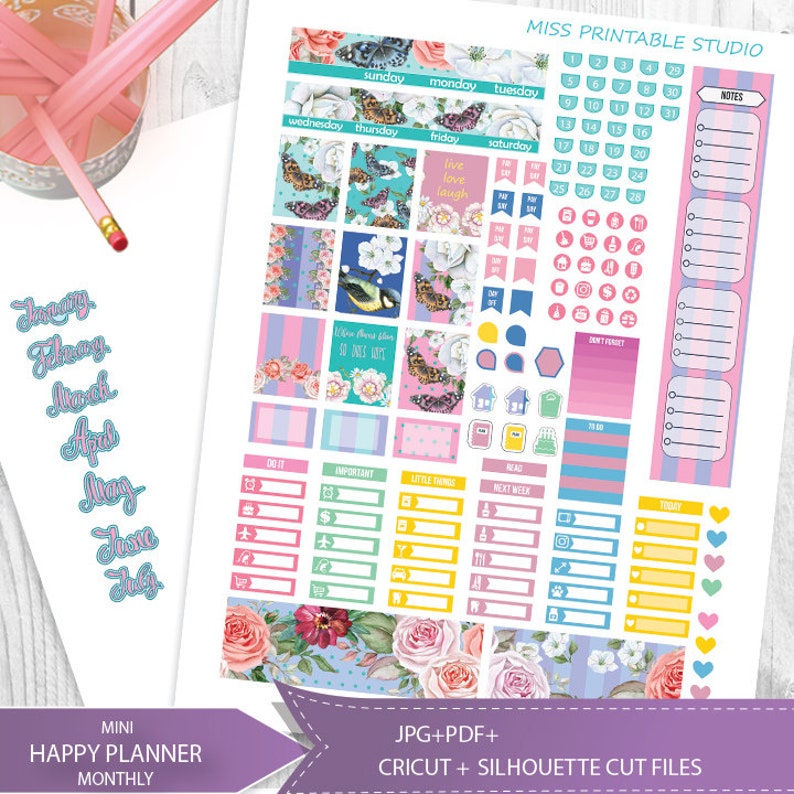Butterflies and Flowers Mini Happy Planner Stickers Printable - Etsy