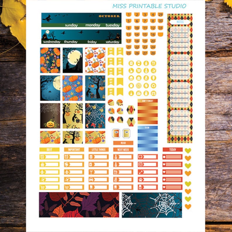 October Planner Stickers Printable Halloween Monthly Mini - Etsy