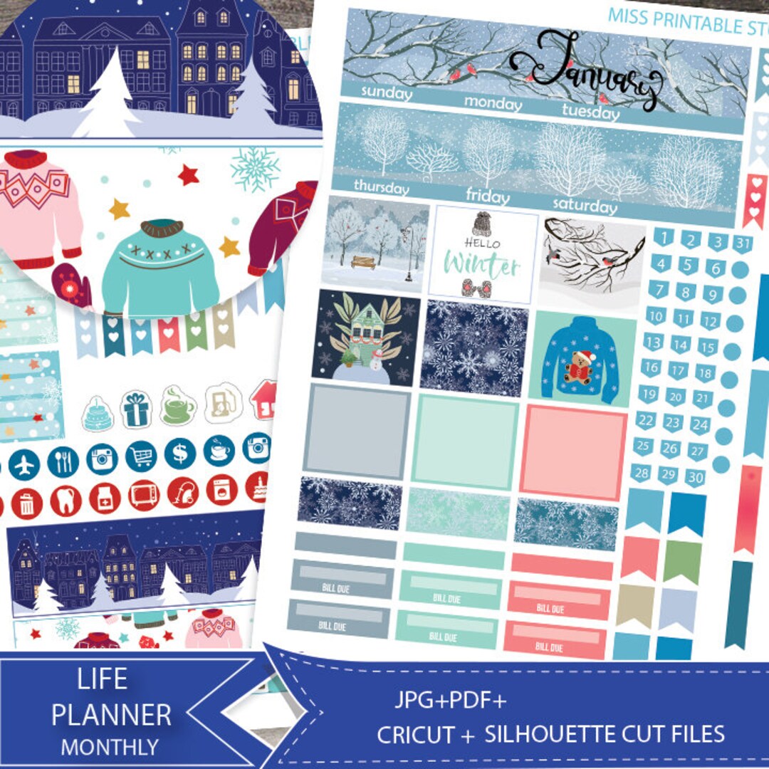 Printable JANUARY Planner Stickers, January Monthly Stickers Kit, for ...