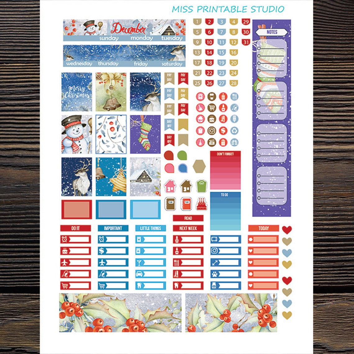 DECEMBER Planner Stickers Printable december Monthly Mini - Etsy