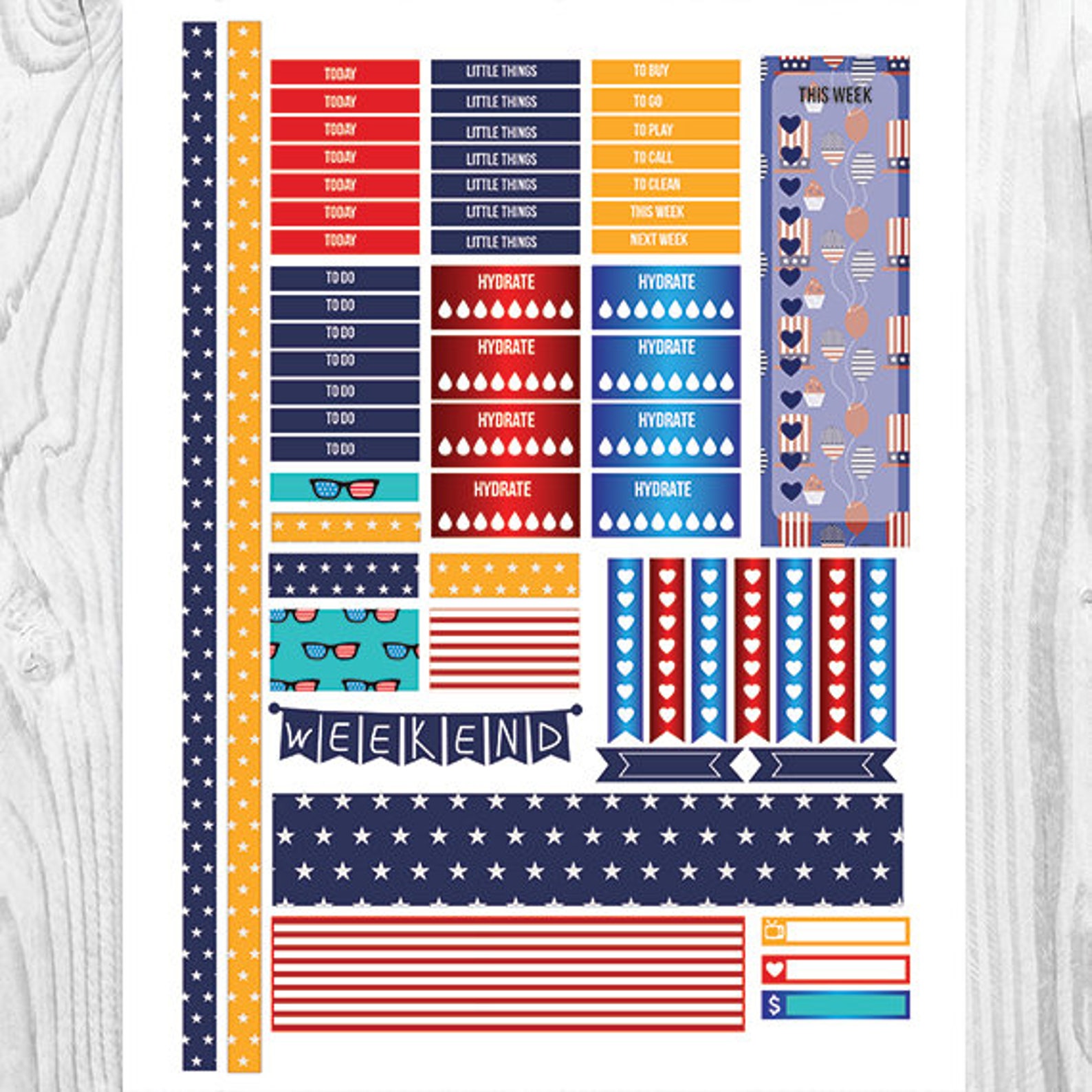 4th of July Planner Stickers Independence Day Printable - Etsy