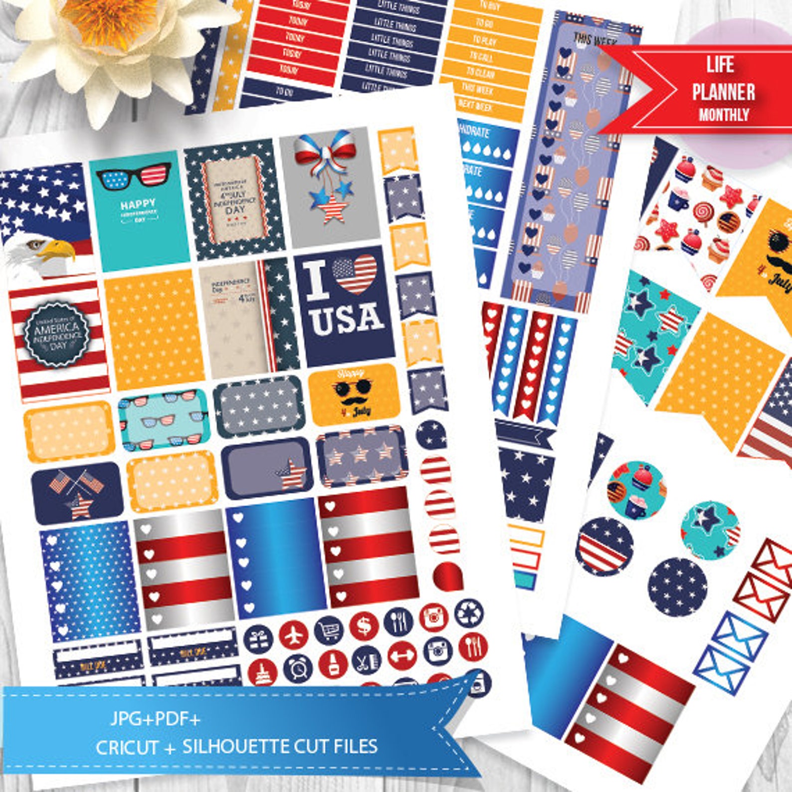 4th of July Planner Stickers Independence Day Printable - Etsy