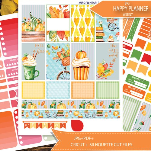 Fall Boho Planner Stickers Printable Autumn Big Happy Planner - Etsy