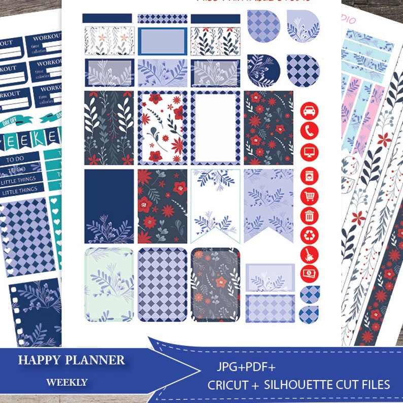Floral Printable Planner Stickers blue and Red HAPPY PLANNER - Etsy