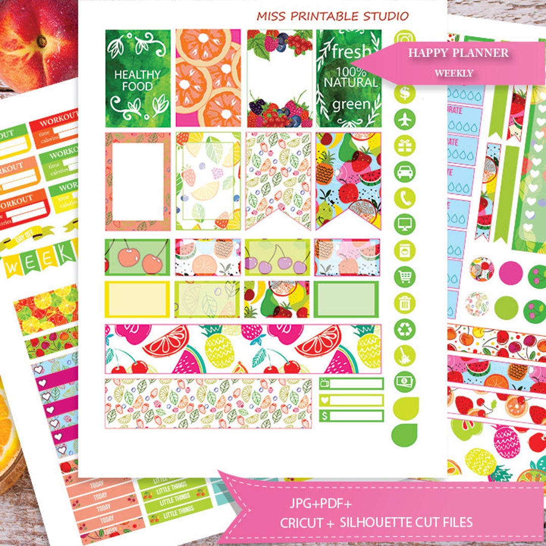 Fruit Happy Planner,summer Planner Stickers, Fruit Weekly View, Summer ...