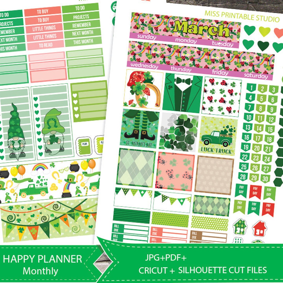 March Monthly Happy Planner Kit, Printable March Stickers Kit, St ...