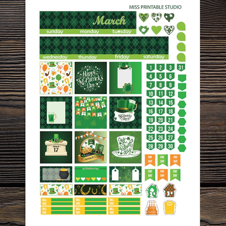 March Monthly Kit Planner Stickers Happy Planner Stickersst. | Etsy