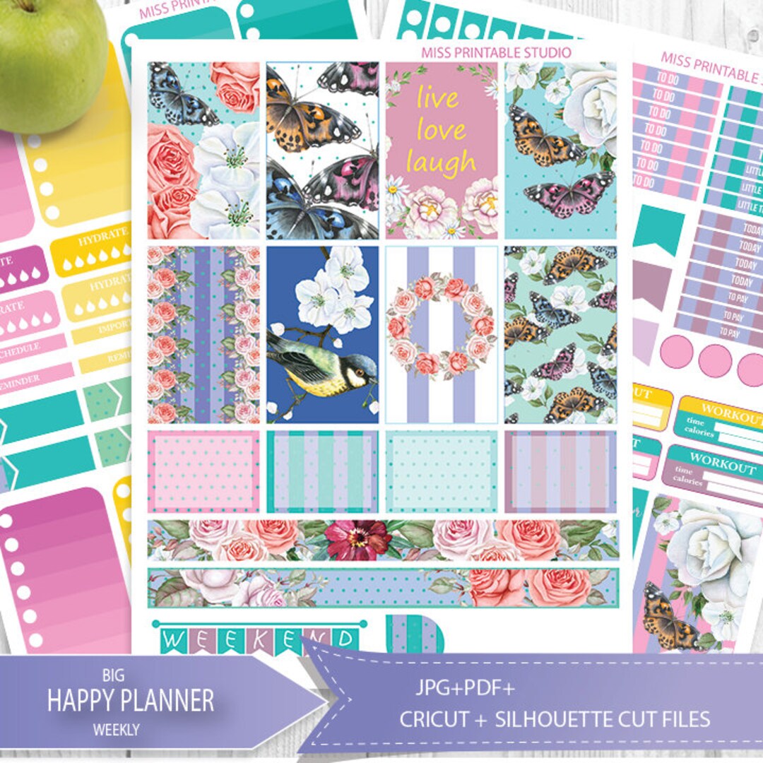 Butterflies and Flowers Big Happy Planner,birds Planner Stickers, BIG ...